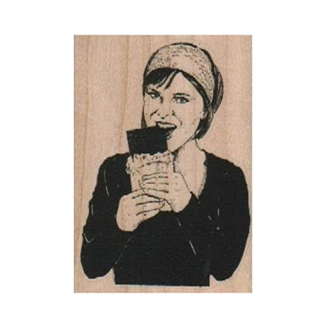 Lady Eating Chocolate Bar RUBBER STAMP, Lady Eating Stamp, Candy Bar ...