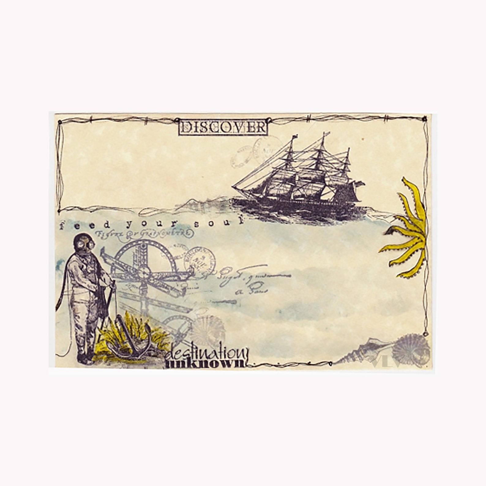 Sunken Anchor RUBBER STAMP, Ship Stamp, Travel Stamp, Voyage Stamp, Sea ...