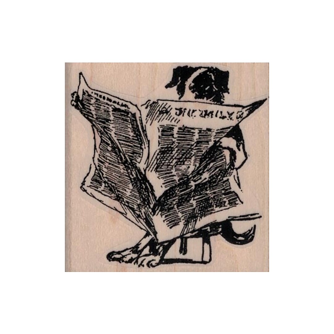 Dog Reading Paper RUBBER STAMP, Reading Dog Stamp, Dog Stamp, Doggy ...