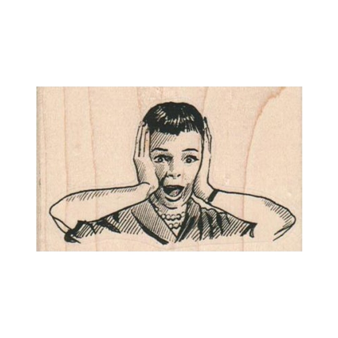 Screaming Lady Hands on Face RUBBER STAMP, Surprised Lady, Lady Rubber ...