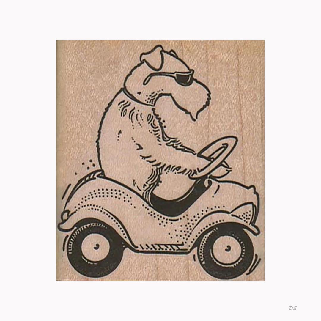 Driving Dog RUBBER STAMP, Dog Stamp, Puppy Stamp, Attila Driving Stamp ...