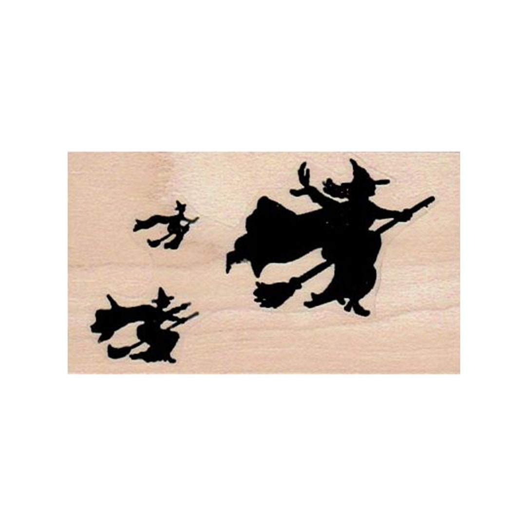 Flying Witch Trio RUBBER STAMP, Halloween Stamp, Witch Stamp, Broom ...