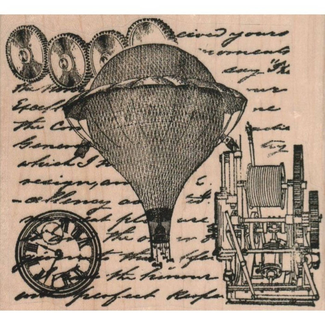 Steampunk Collage RUBBER STAMP, Steampunk Stamp, Balloon Stamp, Gear ...