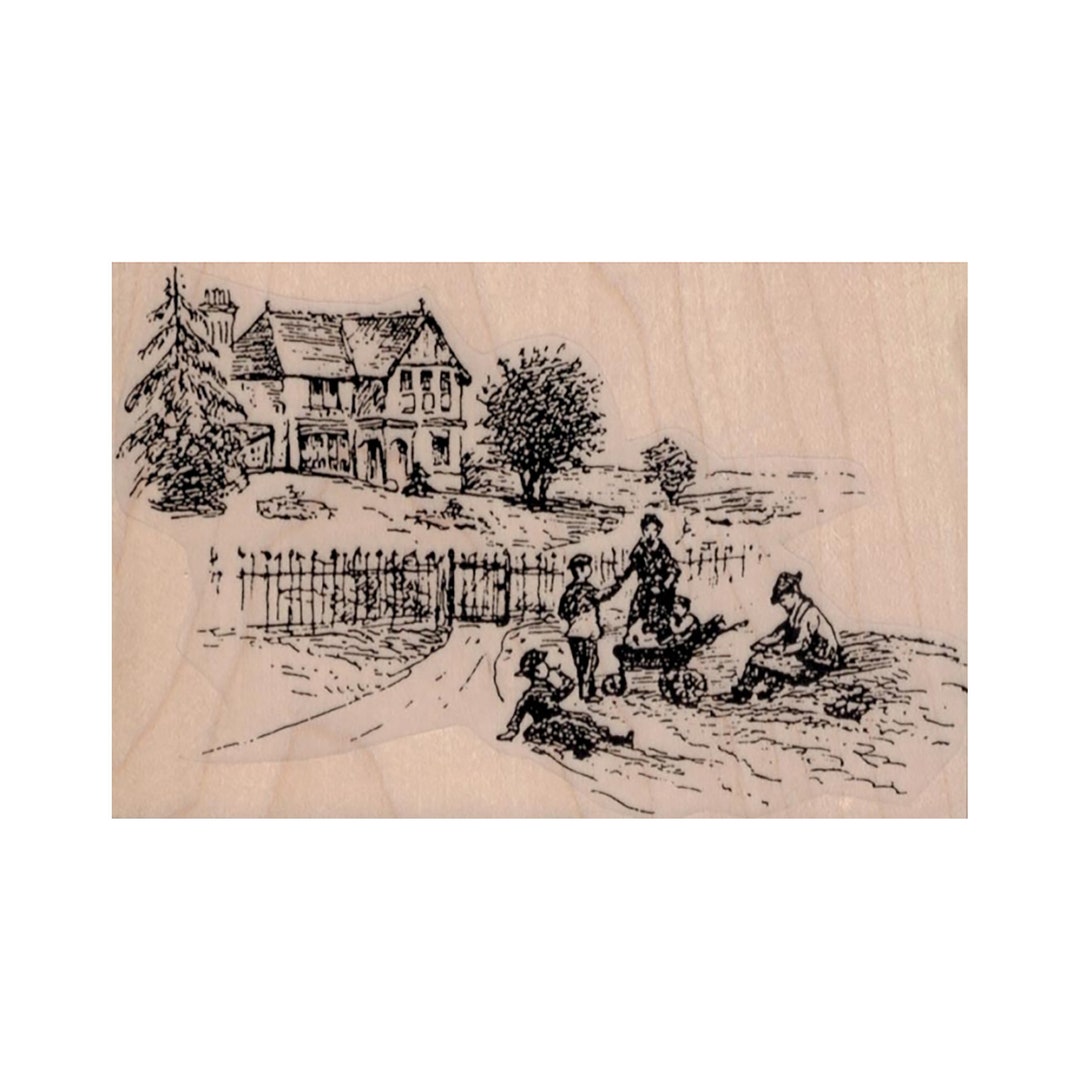 Vintage Winter Scene RUBBER STAMP, Winter Stamp, Winter Fun Stamp ...