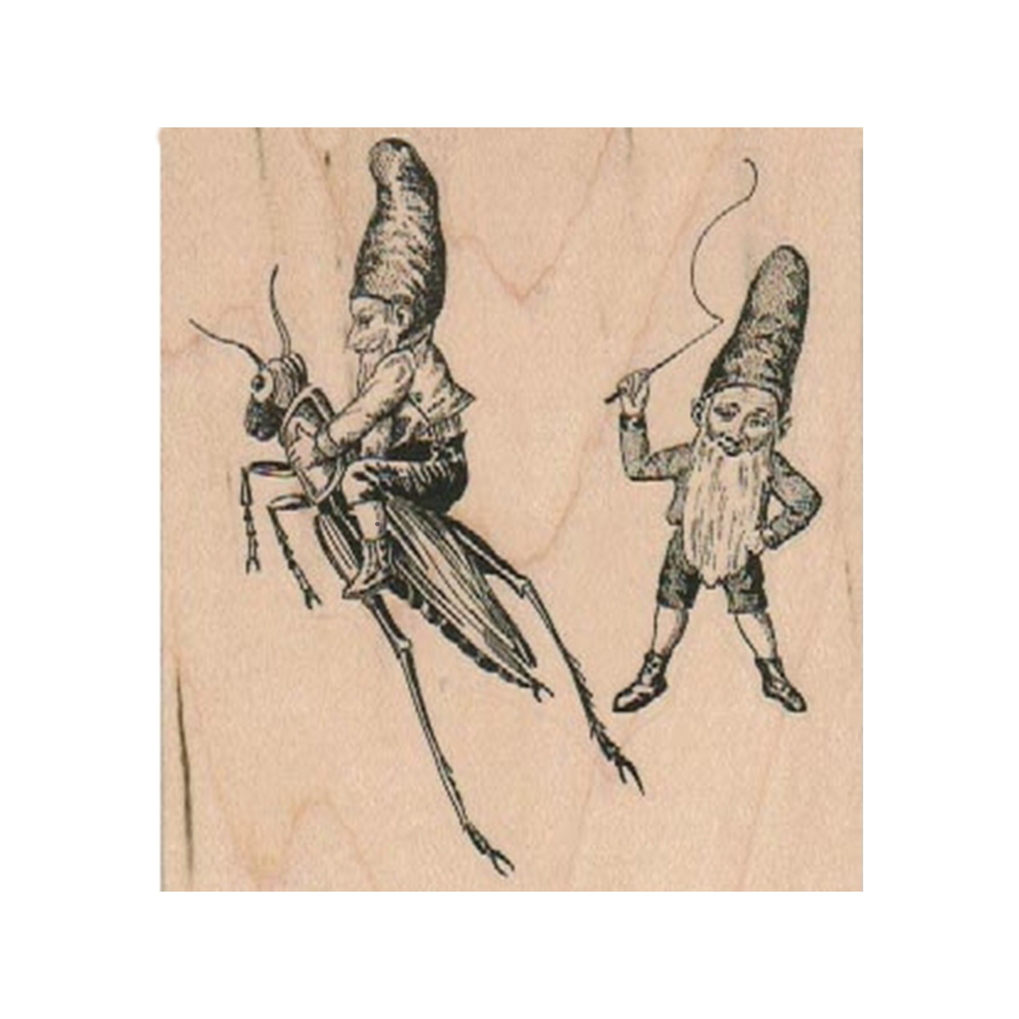Two Gnomes With Grasshopper RUBBER STAMP Garden Gnome Stamp - Etsy