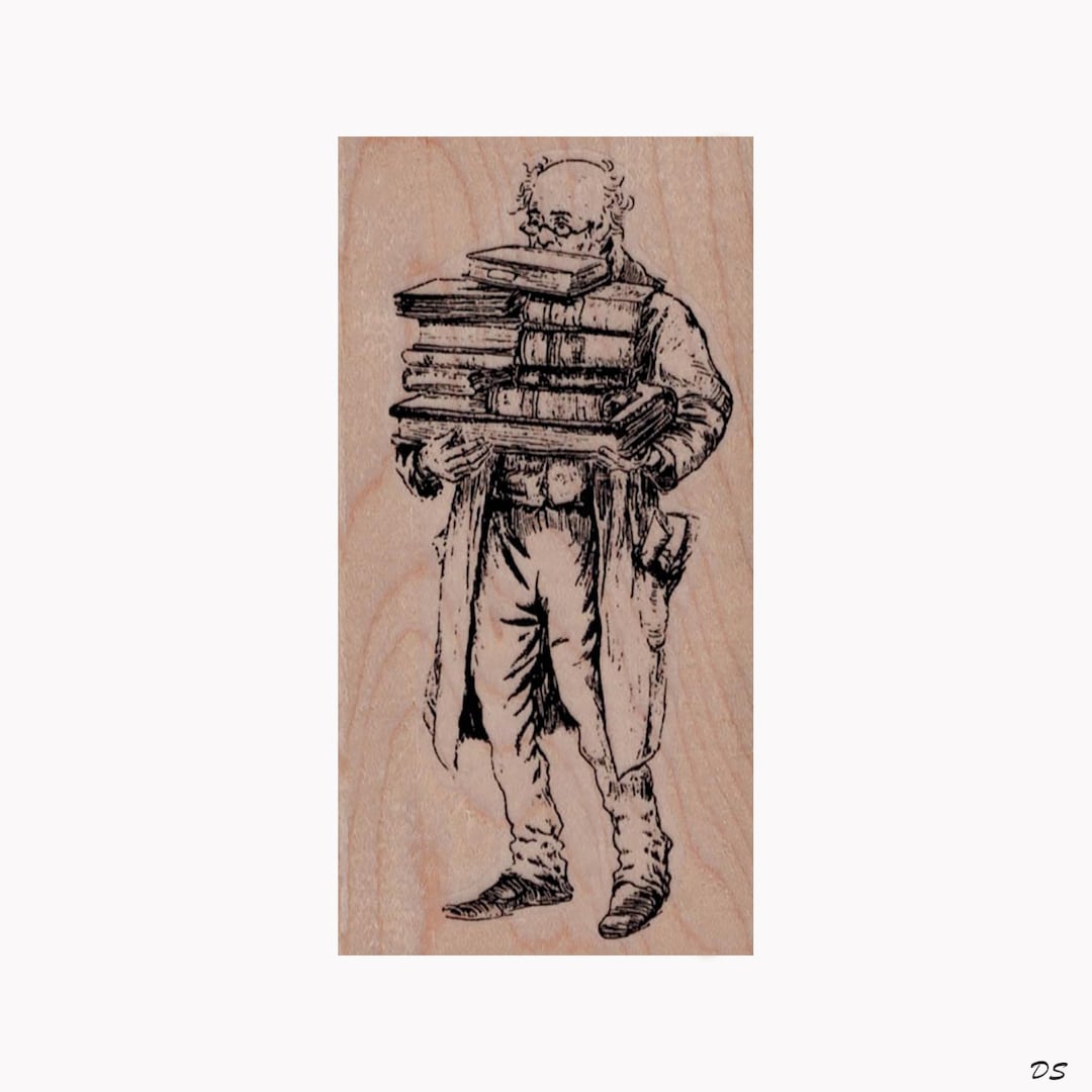 Vintage Man With Books RUBBER STAMP, Librarian Stamp, Researcher Stamp ...