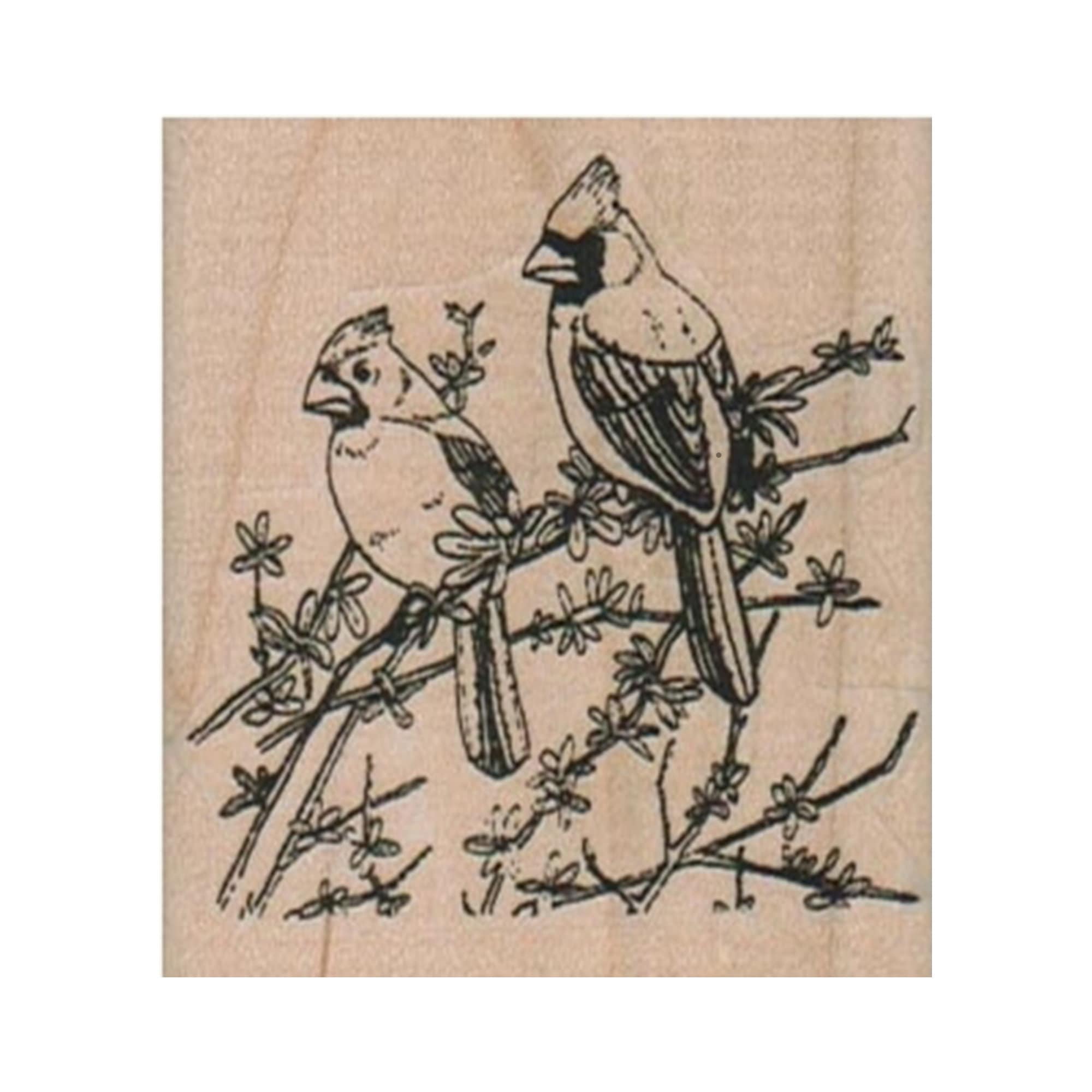 Two Birds On Branch RUBBER STAMP Nature Stamp Bird Stamp | Etsy