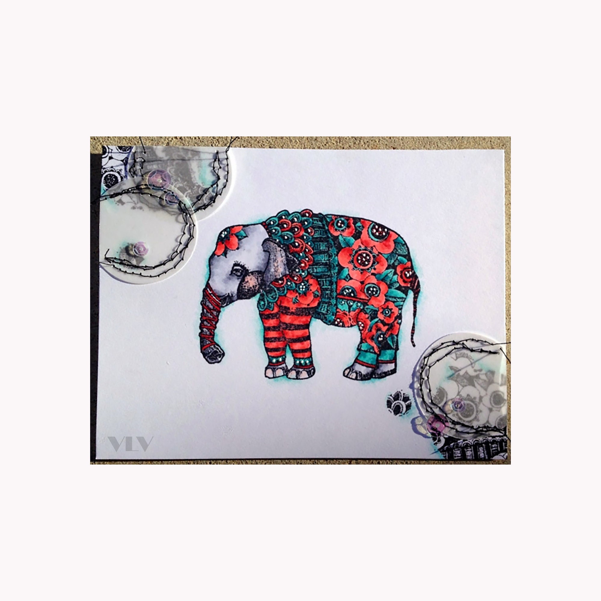 Patchwork Elephant RUBBER STAMP, Elephant Stamp, Whimsical Elephant ...
