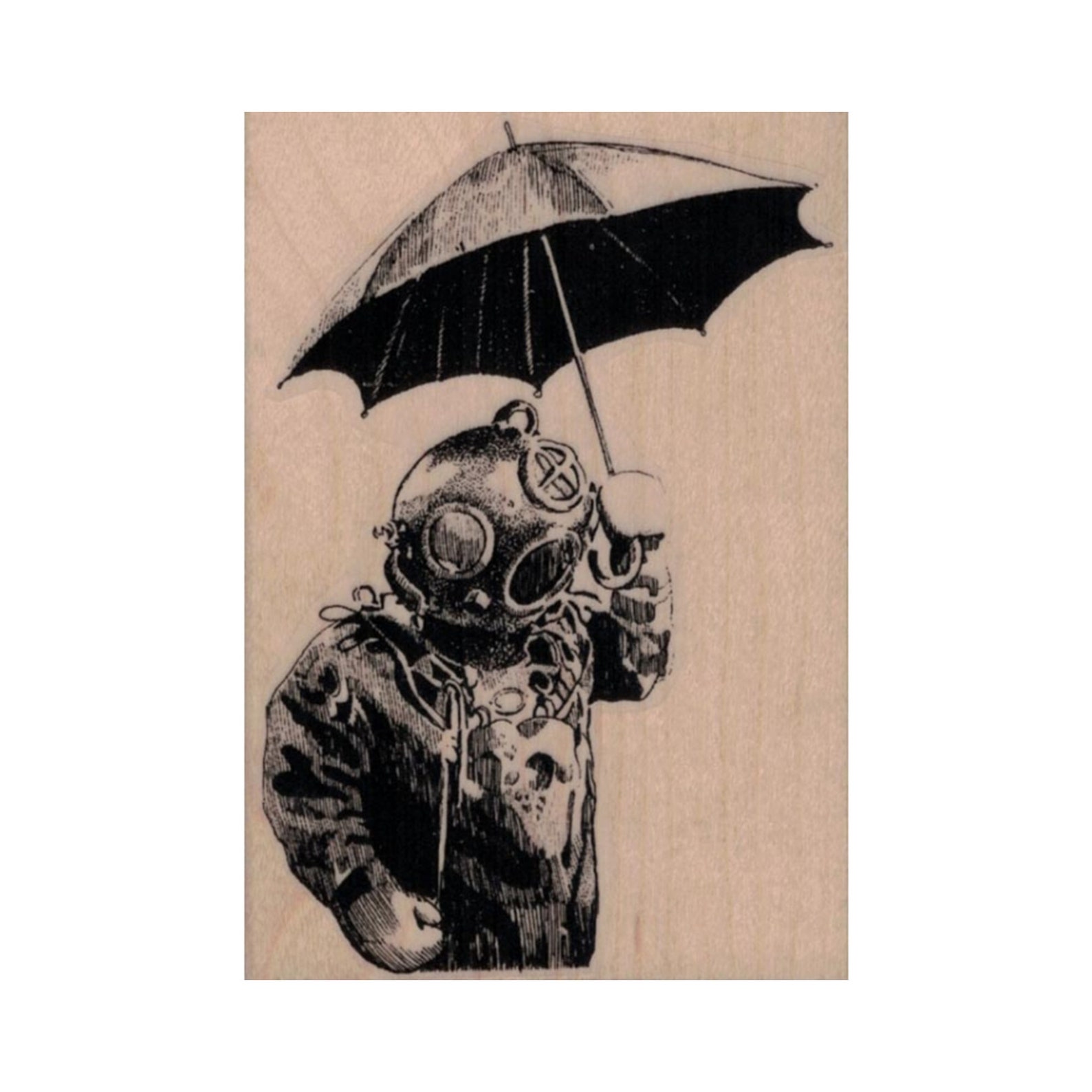 Diver Holding Umbrella RUBBER STAMP, Deep Sea Diver Stamp, Diver Stamp ...
