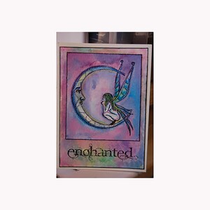 Fairy on Crescent Moon RUBBER STAMP, Fantasy Stamp, Fairy Stamp ...