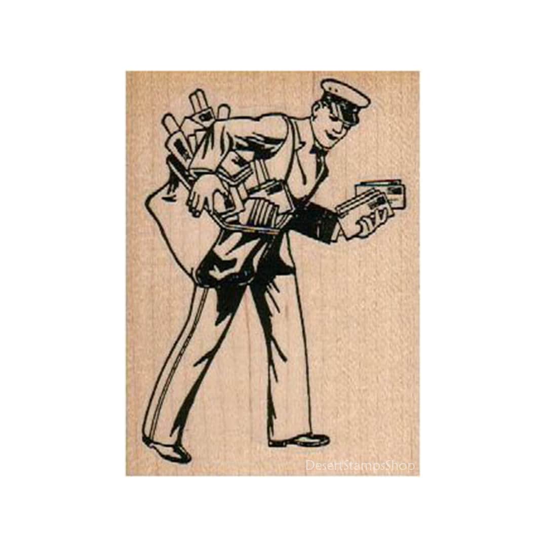 Postman RUBBER STAMP, Mail Delivery Rubber Stamp, Postman Delivering ...