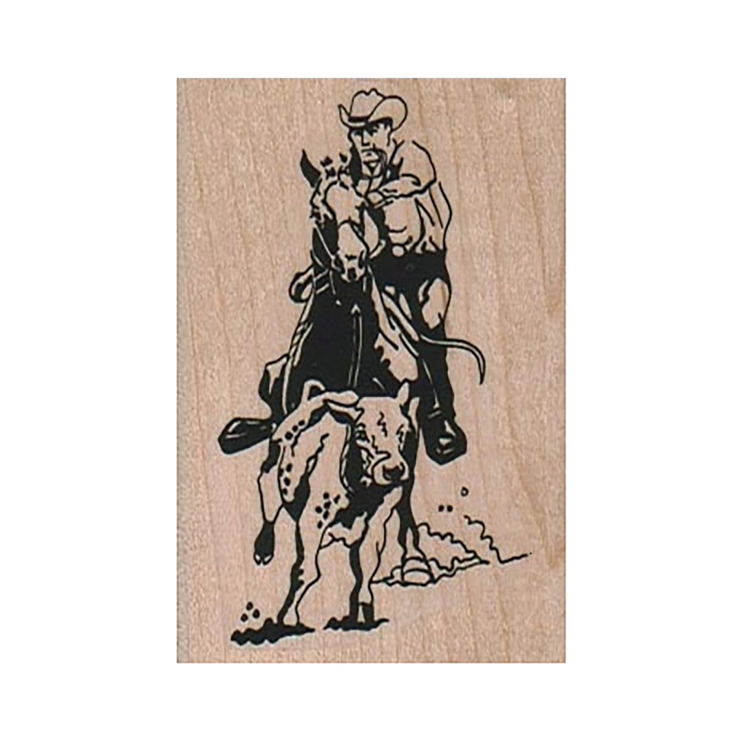 Cowboy Chasing Calf RUBBER STAMP, Cowboy Stamp, Cattle Stamp, Cattle ...