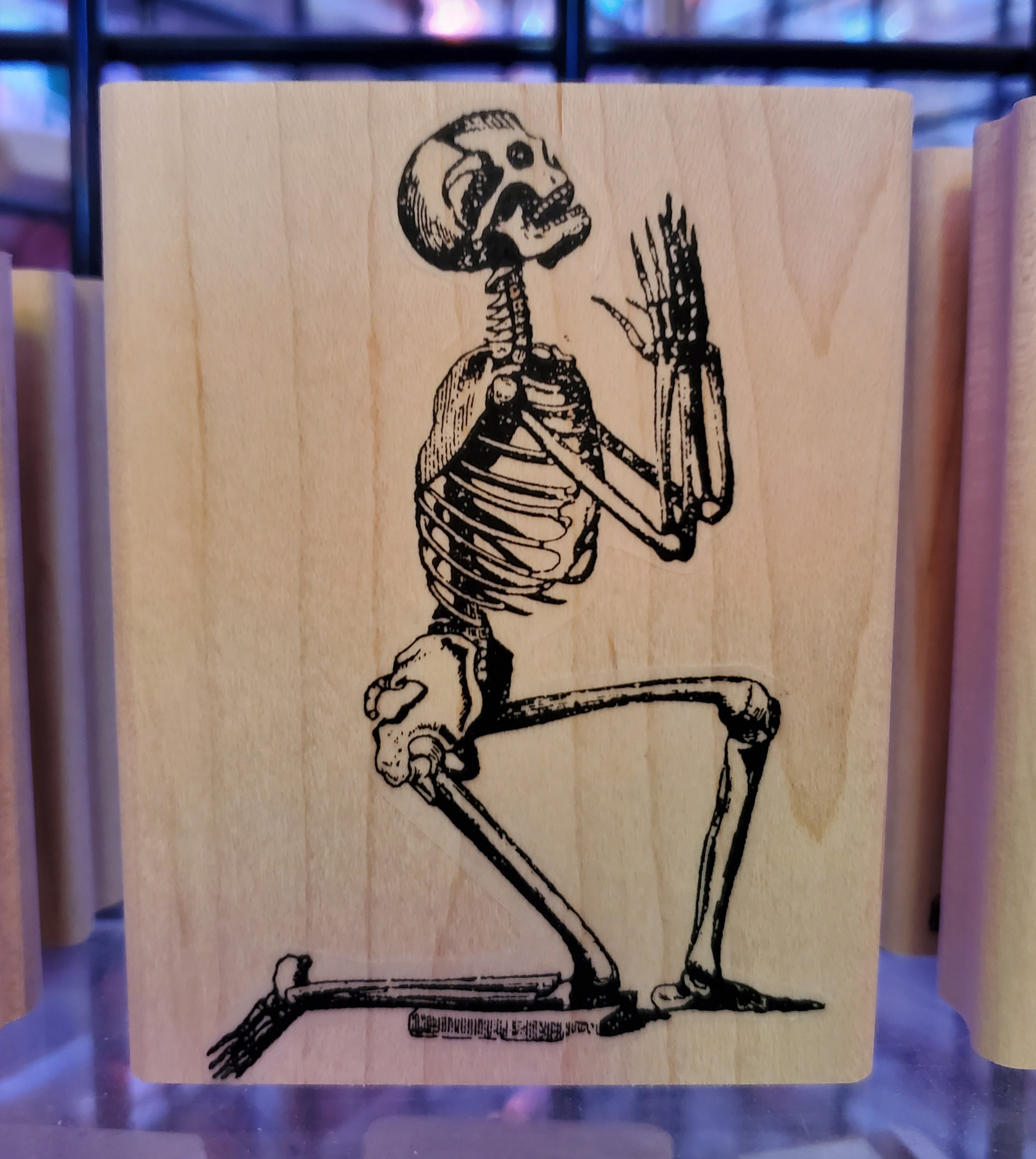 Skeleton Praying/begging RUBBER STAMP, Halloween Stamp, Spooky ...