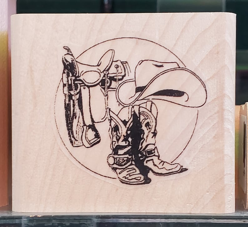 Saddle Cowboy Hat & Boots RUBBER STAMP Cowboy Stamp Ranching - Etsy