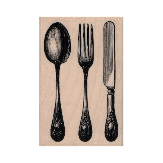 Set of Utensils RUBBER STAMP Victorian Utensils Stamp Fork - Etsy