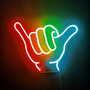 Surf's Up: LED Shaka Hand Neon Sign Beach Vibes Decor and Coastal ...