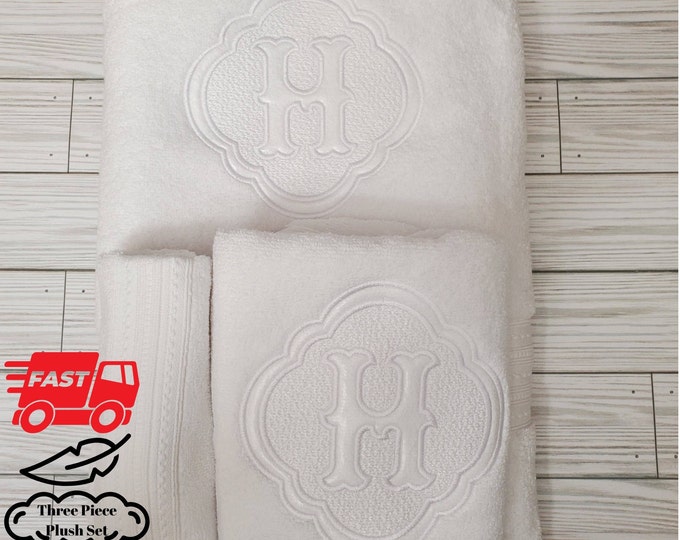 Bath Towel Set, Plush Embroidered Monogram Towel Set, Gift ...