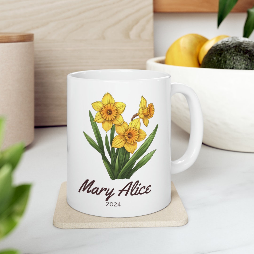 March Birth Flower Mug, Personalized Coffee Mug, Custom Mug, Mother's ...