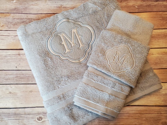 Embroidered Embossed Monogrammed Three Piece Towel Set Three - Etsy