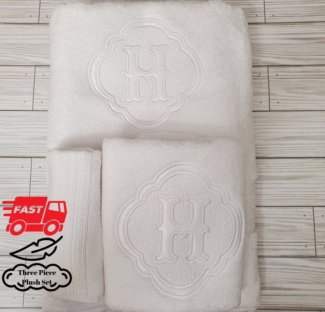 Bath Towel Set,plush Embroidered Monogram Towel Set, Embossed ...