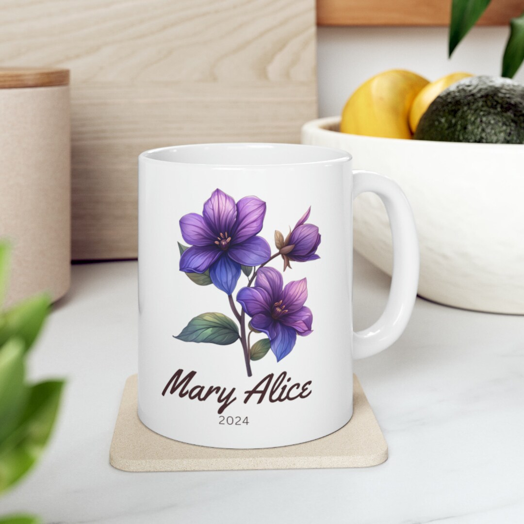 February Birth Flower Mug, Personalized Coffee Mug, Custom Mug, Mother ...