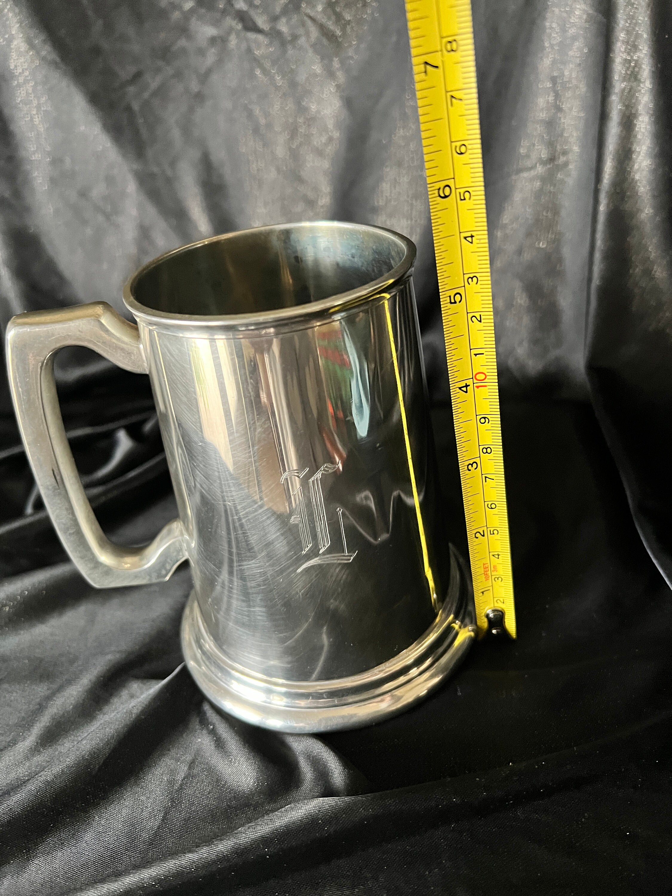 Set of 4 English Pewter Glass Bottom Tankards Engraved L - Etsy