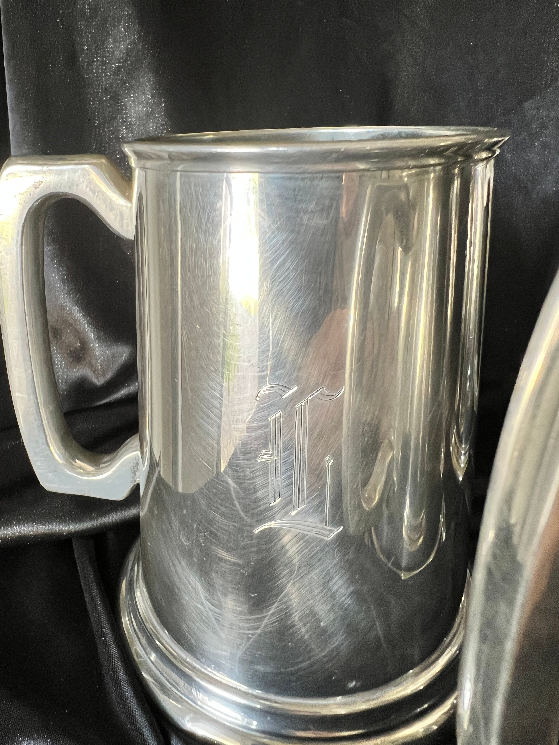 Set of 4 English Pewter Glass Bottom Tankards Engraved L - Etsy