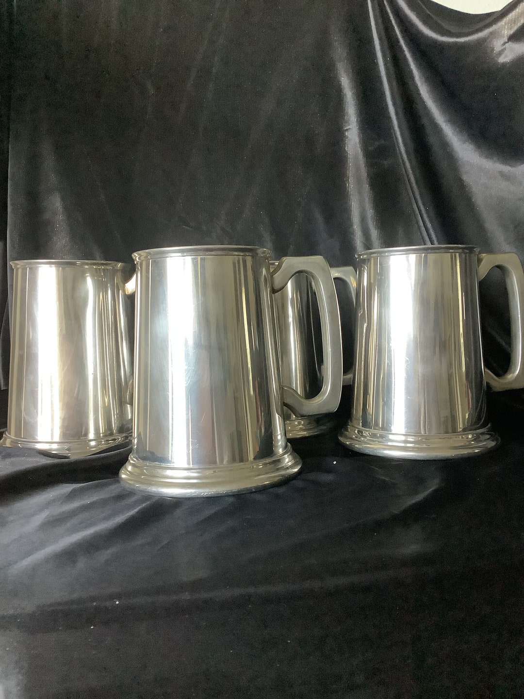 Set of 4 English Pewter Glass Bottom Tankards Engraved “L” - Etsy