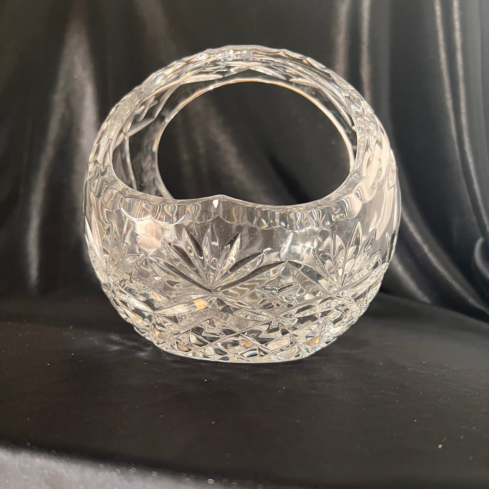 New Rare Round Crystal Bowl Basket With Crystal Handle - Etsy