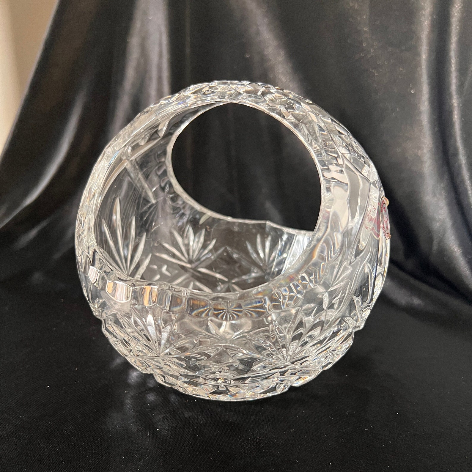 New Rare Round Crystal Bowl Basket With Crystal Handle - Etsy