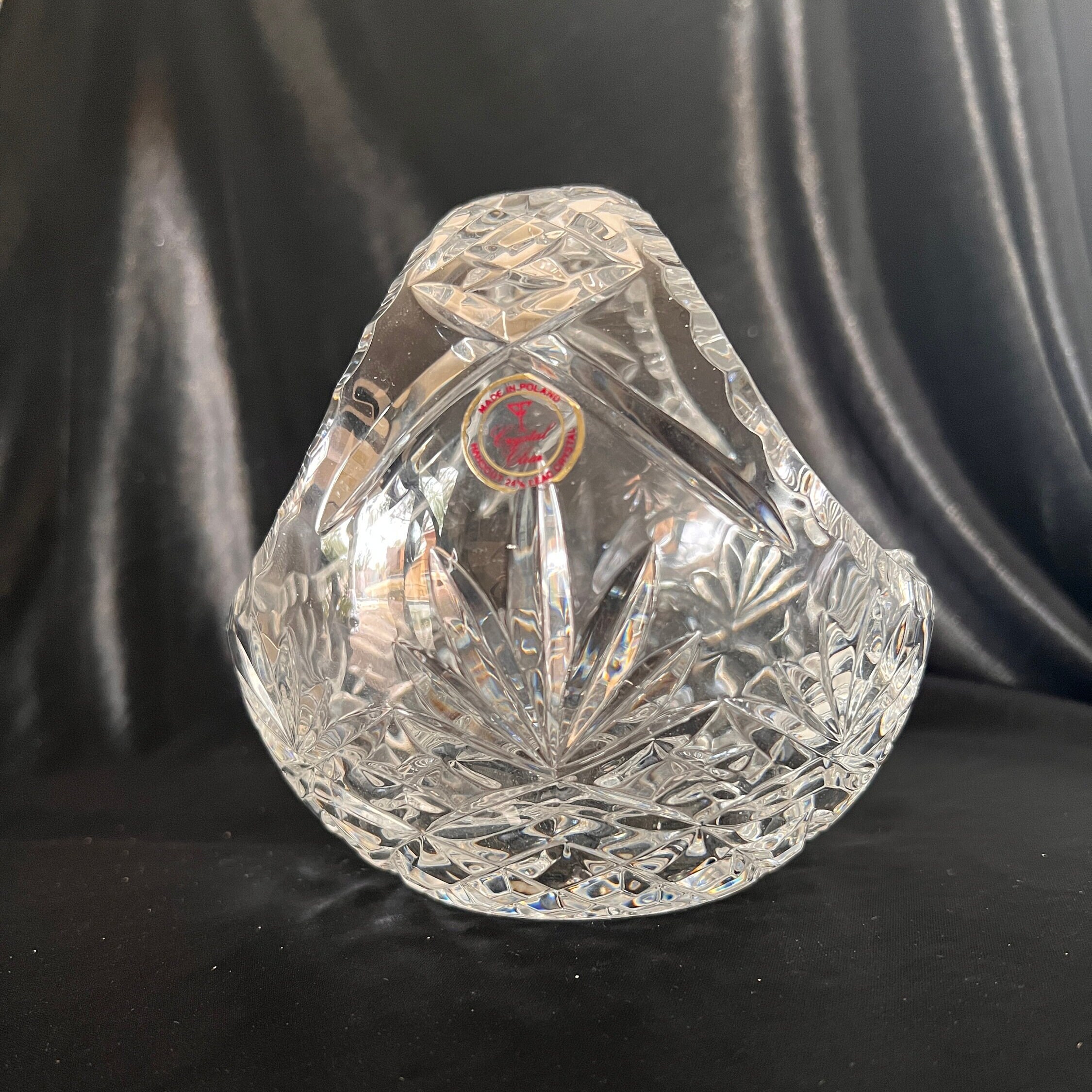 New Rare Round Crystal Bowl Basket With Crystal Handle - Etsy