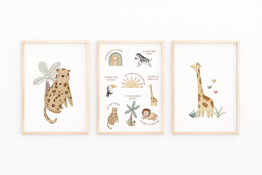 Poster Set Safari Affirmation Poster Personalized Set of 3 Animal ...