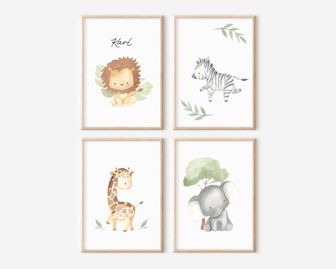 Poster Set Safari Baby Animals | Personalized | Set of 4 | Animal ...