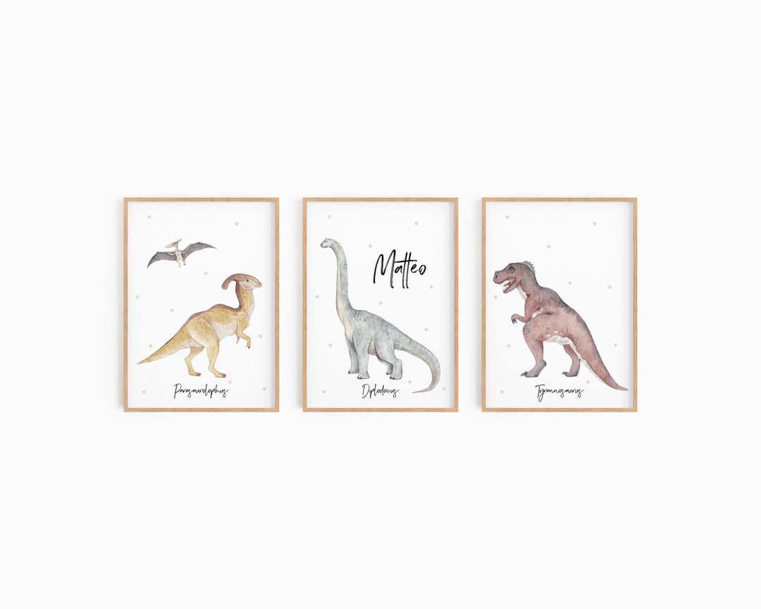 Dinosaur Poster Set | Personalized Dinosaur Posters | Set of 3 ...