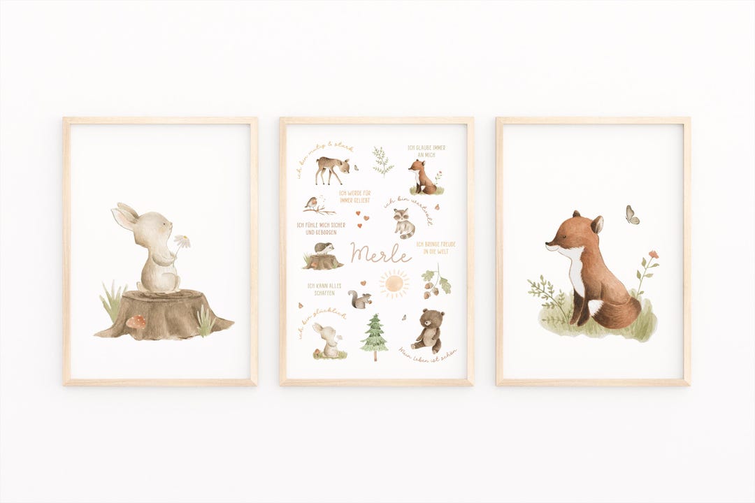 Forest Animal Affirmation Poster Set | Personalized | Set of 3 | Animal ...