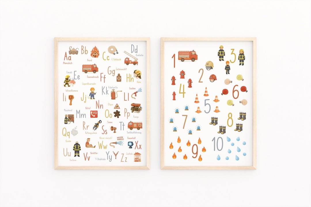 Fire Department ABC + Numbers Poster Set | Learn ABC | Children's Room ...