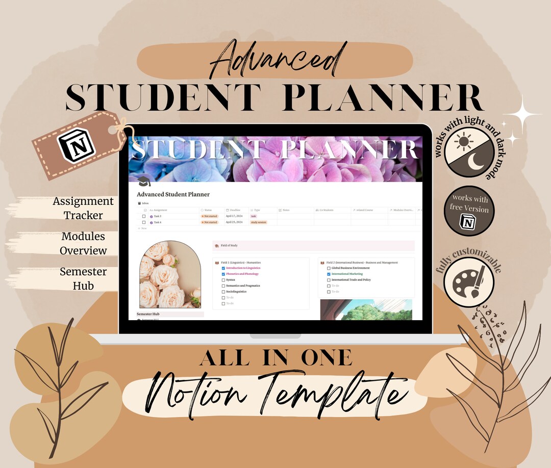 Advanced Student Planner, Notion Template for Academic Organization ...