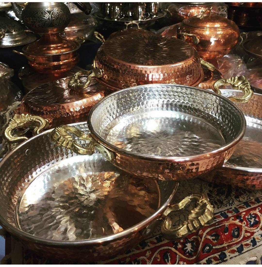 Turkish 3-piece Copper Pans/double Handled Forged Copper Pan/ Roast ...