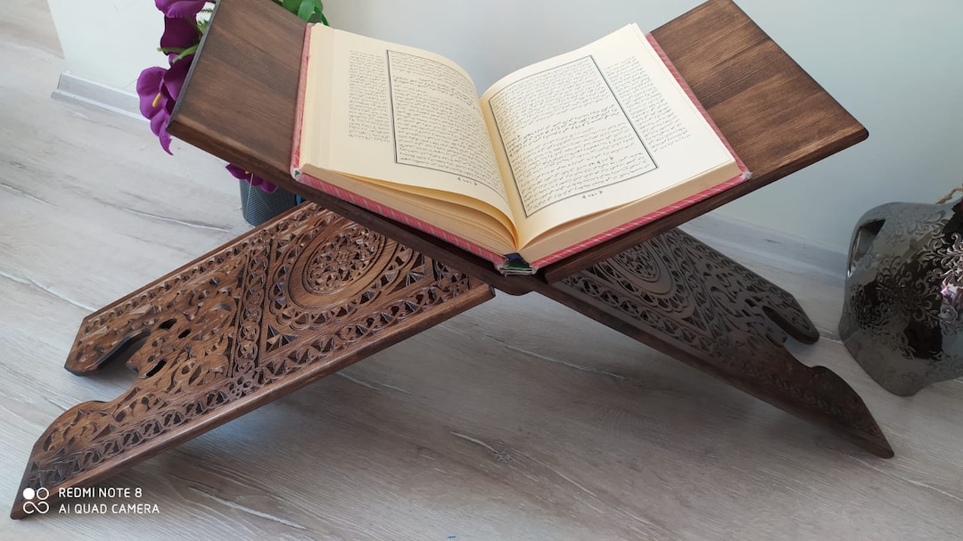 Large Wooden Quran Holder,folding Book Stand,solid Carved Wooden ...