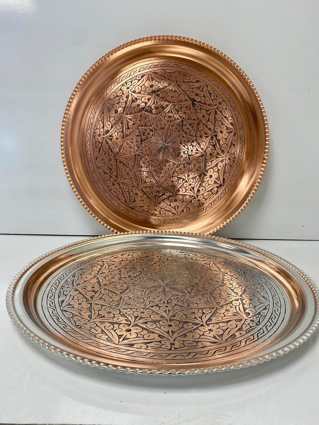 Turkish Handmade Large Copper Serving Tray/thick Carved Copper Serving ...