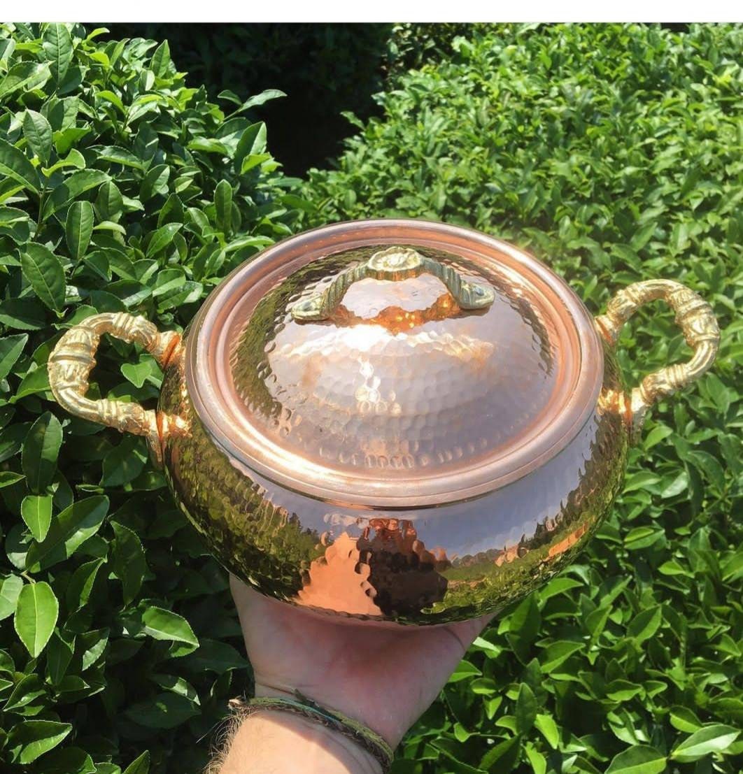 Handmade Copper Cookware Set, 3-piece Tin Lined Pots, Brass Handles ...