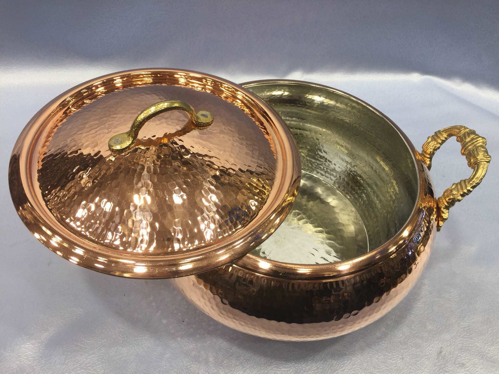 Handmade Copper Cookware Set, 3-piece Tin Lined Pots, Brass Handles ...