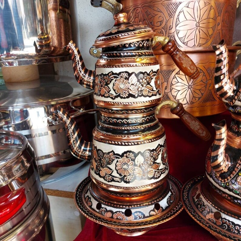 Turkish Handmade Copper Teapot, Tea Warmer Samovar, Tea Glassware ...