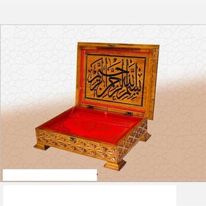 Wooden Quran Holder, Bible Bookshelf, Red Quran Storage Box,calligraphy ...