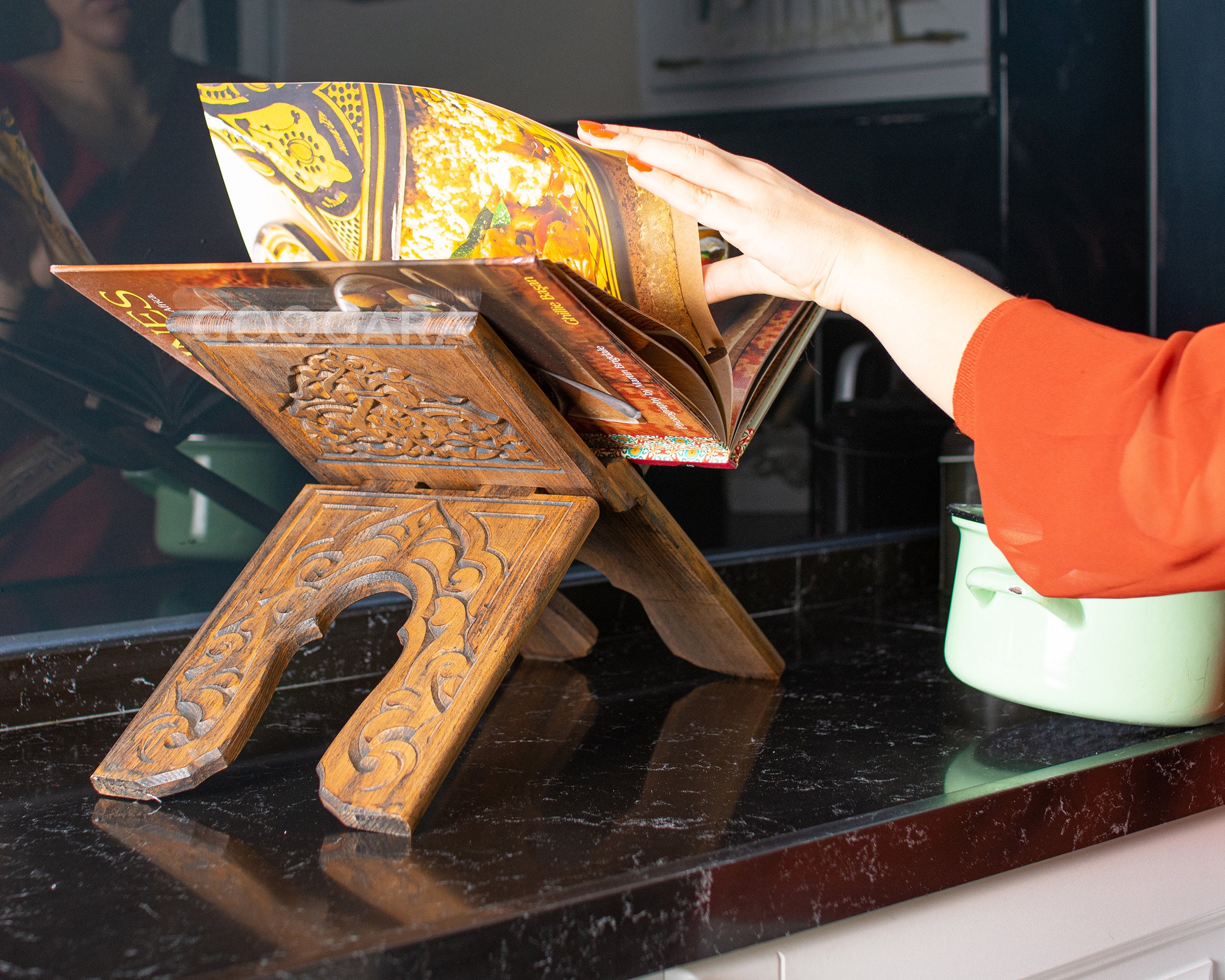 Carved Wooden Folding Quran and Bible Stand, Adjustable Natural Wooden ...