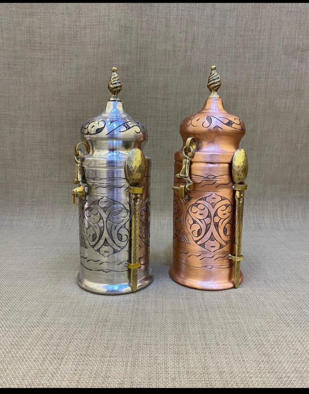 Copper Coffee Pot, Copper Jar With Spoon, Embroidered Copper Jar With ...