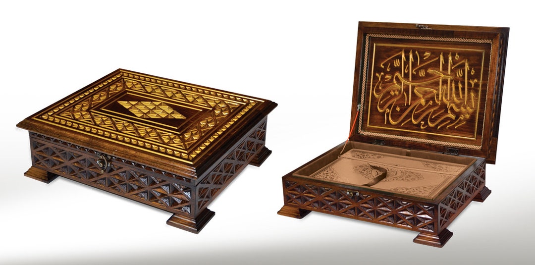 Wooden Quran Holder, Bible Bookshelf, Red Quran Storage Box,calligraphy ...
