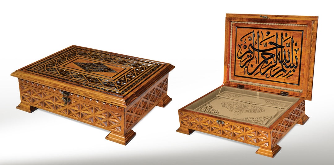 Wooden Quran Holder,bible Bookshelf,green Quran Storage Box,calligraphy ...