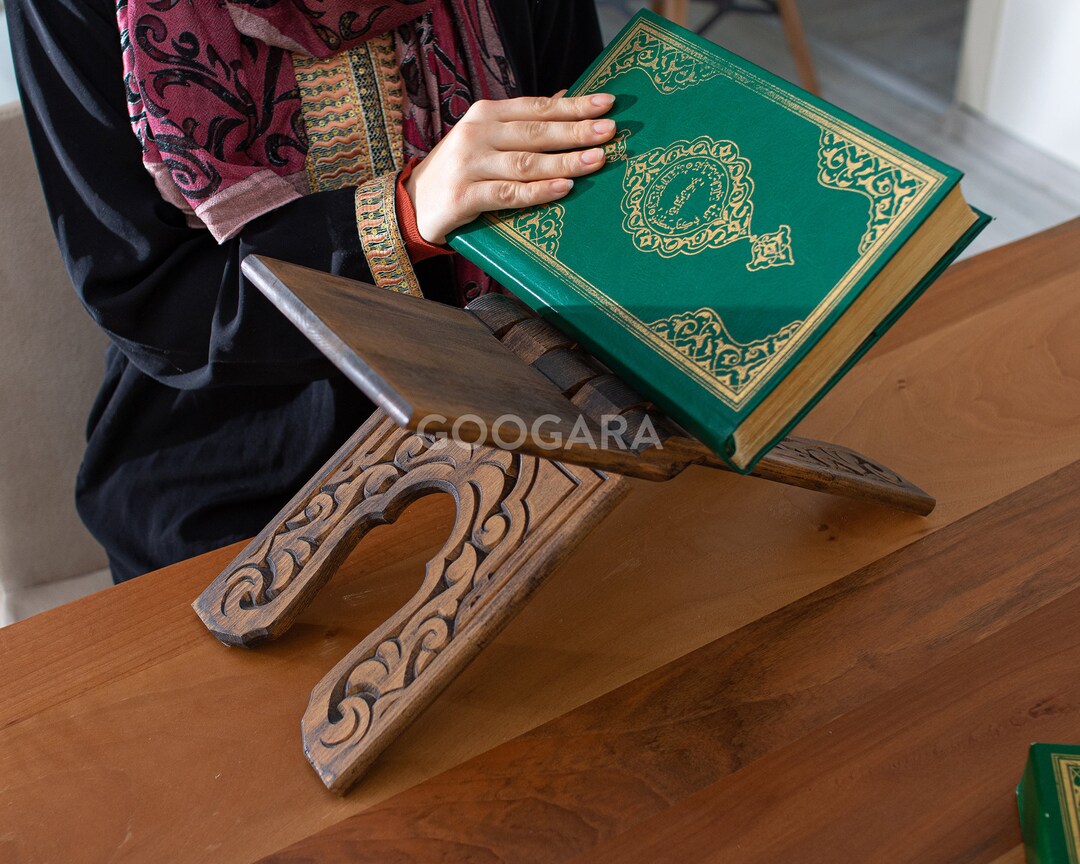 Carved Wooden Folding Quran and Bible Stand, Adjustable Natural Wooden ...