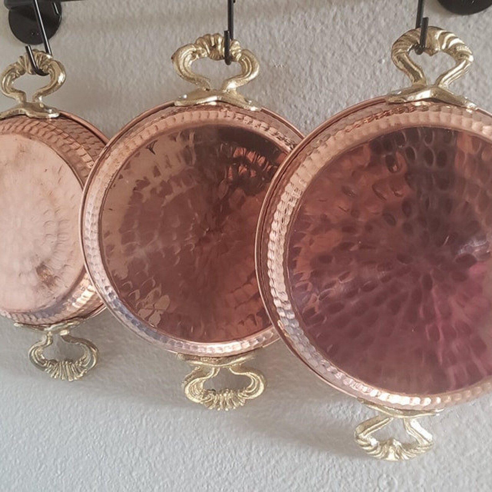 Turkish 3-piece Copper Pans/double Handled Vintage Forged | Etsy